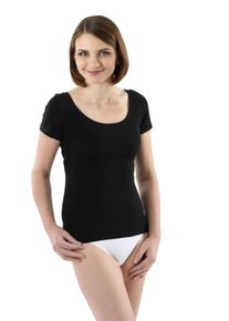ALBERT KREUZ Damen Kurzarm Unterhemd mit tiefem weiten Ausschnitt Stretch-Baumwolle schwarz