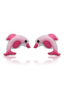 UNIQUE 925 Silber Kinderohrstecker mit Delfinmotiv pink