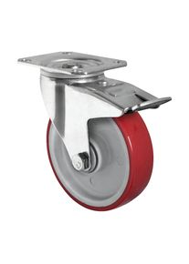 EUROKRAFTbasic PU-Reifen, rot auf Polyamidfelge, Rad-Ø x Breite 200 x 46 mm, ab 2 Stk, Lenkrolle mit Doppelstopp