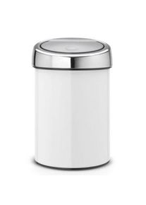 Brabantia Abfalleimer Touch Bin, 3 Liter, Praktischer Abfallbehälter mit Schutzrand, Farbe: White, Deckel: Brilliant steel