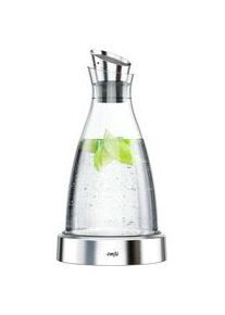 Emsa FLOW Kühlkaraffe aus Glas, Kanne transparent/edelstahl, mit Kühlstation Material: Glas / Edelstahl Geeignet für: 4 -teilig Fassungsvermögen: Glaskaraffe, Ausgießer, Stövchen, Kühlakku Eigenschaft: 1 Liter
