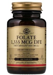 Solgar, Folate (Folsäure) als Metafolin, 800mcg, 100 Veg.Tabletten (1.990,00 EUR pro kg)