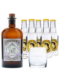 Monkey 47 Dry Gin (47 % Vol., 0,5 L) & 5 x Thomas Henry Tonic Water (0,2 L) + 1 Tumbler-Glas inkl. 0,75 € Pfand