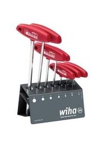 wiha Stiftschlüssel-Set mit Quergriff Classic, Schraubendreher rot, 8-teilig, mit Werkbankständer Anzahl Teile: 8 -teilig Profile: Innen-Sechskant Behälter: Metall-Ständer