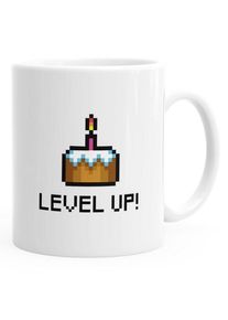 MoonWorks Tasse Kaffee-Tasse Geburtstag Level Up Pixel-Torte Retro Gamer Pixelgrafik Geschenk Arcade MoonWorks®