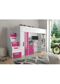 Feldmann-Wohnen Hochbett PARTY (Etagenbett mit Schreibtisch + Kleiderschrank) Farbe wählbar