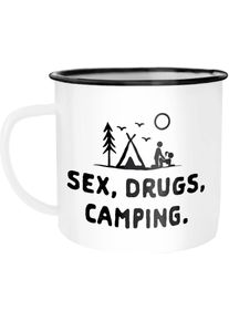 MoonWorks Tasse »Emaille Tasse Becher Outdoor Design lustig Sex Drugs Camping Travelling Trekking Kaffeetasse MoonWorks®