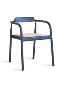 Please wait to be seated - Ahm Armlehnstuhl - marineblau/Sitzfläche Rattan/BxHxT 53x70x54.5cm/Gestell Esche marineblau gebeizt