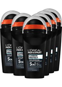L'Oréal L'ORÉAL PARIS MEN EXPERT Deo-Roller Deo Roll-on Carbon Protect, Packung, 6-tlg., weiß
