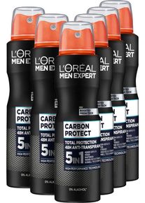 L'Oréal L'ORÉAL PARIS MEN EXPERT Deo-Spray Deo Spray Carbon Protect 5-in-1, Packung, 6-tlg., weiß