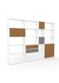 MYCS Aktenregal Eiche - Büroregal: Schubladen in Weiß & Türen in Eiche - Hochwertige Materialien - 264 x 195 x 34 cm, konfigurierbar