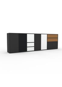 MYCS Sideboard Graphitgrau - Sideboard: Schubladen in Weiß & Türen in Graphitgrau - Hochwertige Materialien - 264 x 80 x 34 cm, konfigurierbar