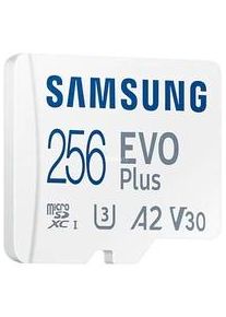 Samsung EVO Plus 256 GB microSDXC (2021), Speicherkarte weiß, UHS-I U3, Class 10, V30, A2 Kapazität: 256 GB Geschwindigkeit: Lesen: 130 MB/s Speichertyp: microSDXC Bus-Schnittstelle: UHS-I, High Speed