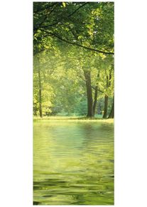 Wallario Acrylglasbild, Idyllischer See im Wald bei Sonnenschein