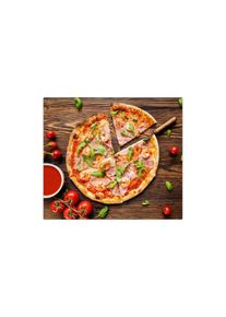 Primedeco Herd-Abdeckplatte Spritzschutz Herdabdeckplatte Schneidebrett aus Glas Pizza auf Holzplatte