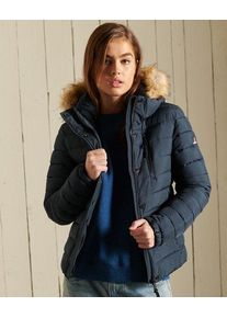 Superdry Damen Klassische Fuji Jacke mit Kunstfellbesatz Marineblau - Größe: 44