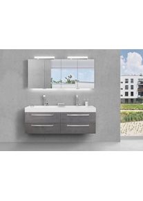 Intarbad Badmöbel Doppelwaschtisch 160 cm mit Unterschrank Spiegelschrank Beton Anthrazit