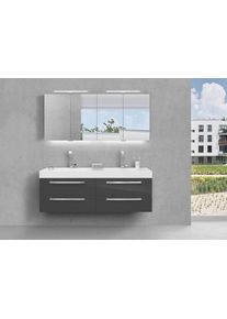 Intarbad Doppelwaschtisch 160 cm Badmöbel mit Unterschrank, Spiegelschrank Beton Anthrazit