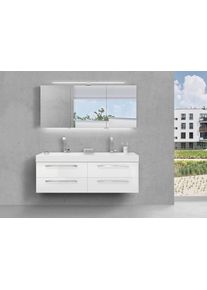 Intarbad Doppelwaschtisch 160 cm Badmöbel Set mit Unterschrank, Spiegelschrank Beton Anthrazit