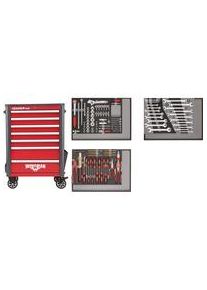 Gedore Red Werkzeugwagen WINGMAN rot, inkl. 129 Werkzeuge Tragkraft: 450 kg Schubladen: 7 Stk. Werkzeuge: 129 -teilig Arbeitsplatte: Arbeitsfläche ABS-Kunststoff