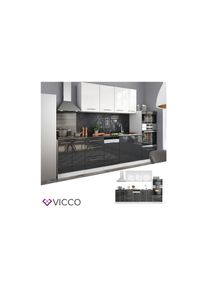 VICCO Küche Fame-Line Küchenzeile Küchenblock Einbauküche 295cm Anthrazit Weiß Hochglanz