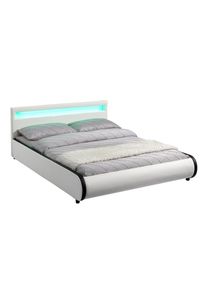 Juskys Polsterbett Sevilla 140x200 cm – Bett mit LED Beleuchtung & Lattenrost – Jugendbett weiß