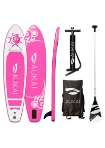 Aukai® Stand Up Paddle Board 320cm SUP Surfboard aufblasbar + Paddel Surfbrett Paddling Paddelboard – in verschiedenen Designs und Farben, pink