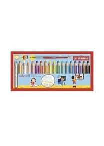 Buntstift, Wasserfarbe & Wachsmalkreide - Stabilo woody 3 in 1 - 18er Pack mit Spitzer und Pinsel - mit 18 verschiedenen Farben