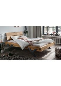 Betten Duscher Bett Lizzano Massivholzbett stabil 140x200 cm Wildeiche natur, Einzelbett