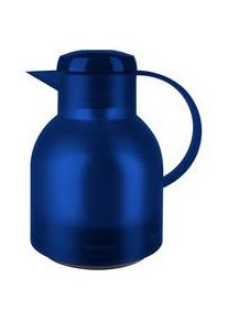 Emsa SAMBA Isolierkanne, 1 Liter blau/transparent, QUICK PRESS Verschluss Material: Polypropylen (PP) / Glas, Mattiert, transluzent Geeignet für: Heiße und kalte Getränke Fassungsvermögen: 1 Liter