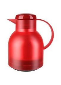 Emsa SAMBA Isolierkanne, 1 Liter rot/transparent, QUICK PRESS Verschluss Material: Polypropylen (PP) / Glas, Mattiert, transluzent Geeignet für: Heiße und kalte Getränke Fassungsvermögen: 1 Liter