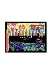 Buntstift, Wasserfarbe & Wachsmalkreide - Stabilo woody 3 in 1 - ARTY - 10er Pack - mit 10 verschiedenen Farben und Spitzer