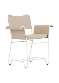 Gubi - Tropique Dining Chair Gestell weiß - beige/Stoff Udine Limonta 12 Beige/BxHxT 71x86x58cm/Sitzkissen H5cm/Gestell Edelstahl klassisch weiß seide