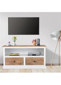 TV-Lowboard mit zwei Schubladen 110x45x57 cm Natur/Weiß aus Mangoholz WOMO-Design