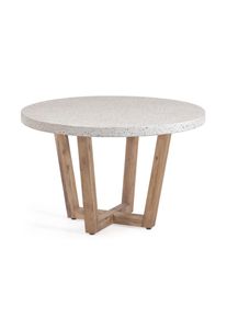 Kave Home Shanelle runder Tisch aus weißem Terrazzo und massivem Akazienholz Ø 120 cm