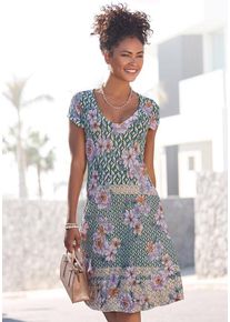 Lascana Sommerkleid mehrfarbig Gr. 34 für Damen. Mit V-Ausschnitt. Figurumspielend. Nachhaltig.