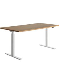 Topstar Schreibtisch, elektrisch höhenverstellbar, BxT 1600 x 800 mm, Platte Buche-Dekor, Gestell weiß