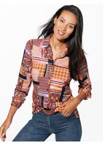 Walbusch Damen Hemd-Bluse normale Größen Orange bedruckt