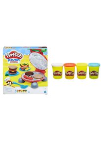 Play-Doh Hasbro B5521EU60 Burger Party, inklusive Knetpresse für Burger und 5 Dosen Knete, für Kinder ab 3 Jahren & B6508ES0 Hasbro B6508EL2-4er Pack Grundfarben Knete, blau, gelb, rot, weiß