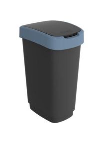 Rotho Kunststoff AG Rotho Mülleimer TWIST, 50 Liter, Abfalleimer mit Schwing- und Klappdeckel, Farbe: schwarz/ horizon blue