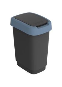 Rotho Kunststoff AG Rotho TWIST Abfalleimer, 10 Liter, Mülleimer mit Schwing- und Klappdeckel, Farbe: schwarz/ horizon blue