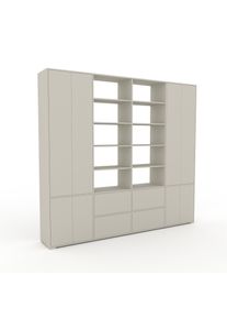 MYCS Holzregal Taupe - Modernes Regal: Schubladen in Taupe & Türen in Taupe - 300 x 273 x 47 cm, Personalisierbar