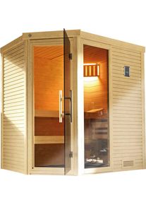 Weka Sauna »Cubilis«, BxTxH: 198 x 198 x 205 cm, 45 mm, (Set) 7,5 kW Bio-Ofen mit digitaler Steuerung, beige
