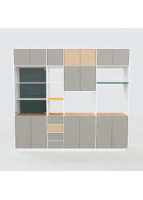 MYCS Vitrine Grau - Moderne Glasvitrine: Schubladen in Grau & Türen in Grau - Hochwertige Materialien - 264 x 238 x 47 cm, konfigurierbar