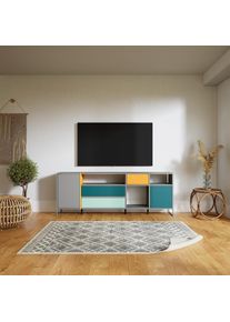 MYCS Sideboard Grau - Sideboard: Schubladen in Gelb & Türen in Blaugrün - Hochwertige Materialien - 192 x 72 x 34 cm, konfigurierbar