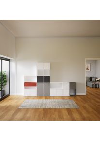 MYCS Regalsystem Weiß - Regalsystem: Schubladen in Terrakotta & Türen in Weiß - Hochwertige Materialien - 305 x 195 x 34 cm,...