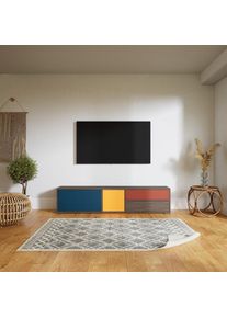 MYCS TV-Schrank Blau - Moderner Fernsehschrank: Schubladen in Gelb - 190 x 42 x 34 cm, konfigurierbar