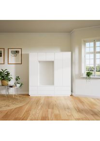 MYCS Wohnwand Weiß - Individuelle Designer-Regalwand: Schubladen in Weiß & Türen in Weiß - Hochwertige Materialien - 190 x 200 x 47 cm, Konfigurator