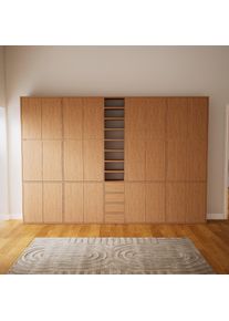 MYCS Schrankwand Eiche - Moderne Wohnwand: Schubladen in Eiche & Türen in Eiche - Hochwertige Materialien - 339 x 233 x 34 cm,...
