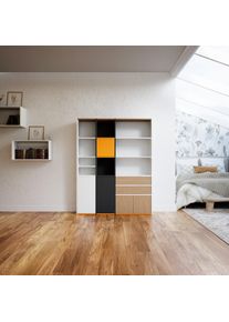 MYCS Aktenregal Weiß - Büroregal: Schubladen in Eiche & Türen in Eiche - Hochwertige Materialien - 154 x 195 x 34 cm, konfigurierbar